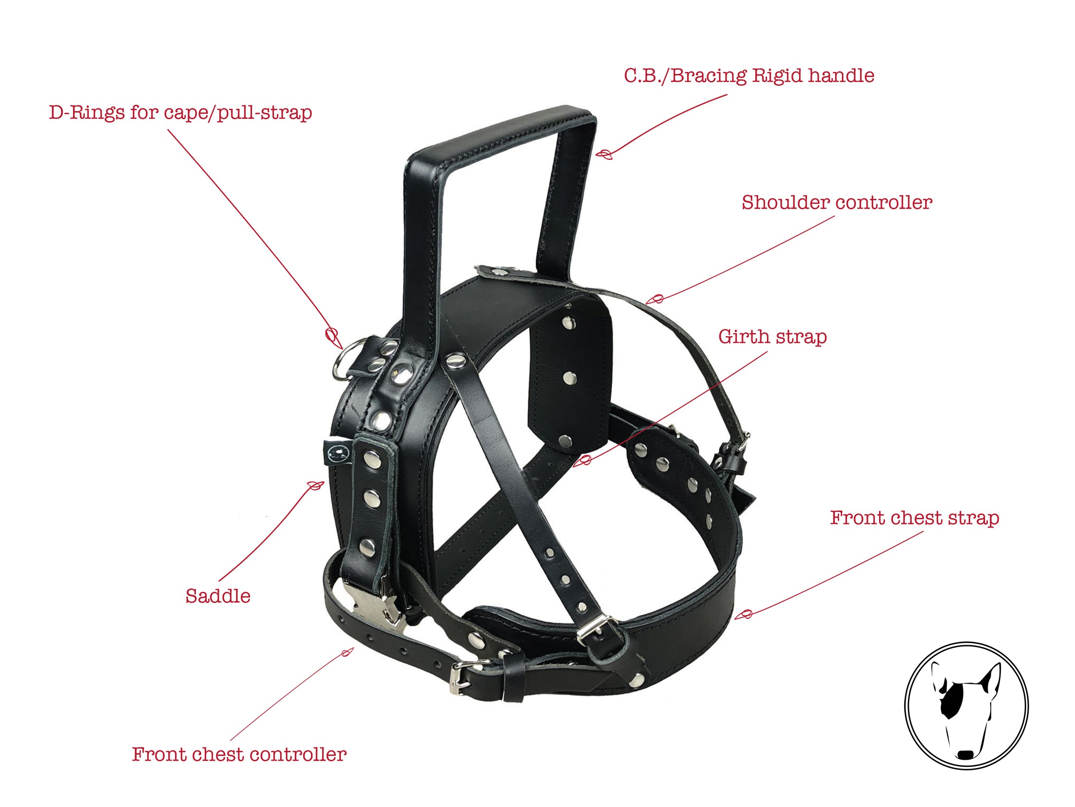 Leather Service Dog Harness with Fixed Rigid Handle– Yupcollars