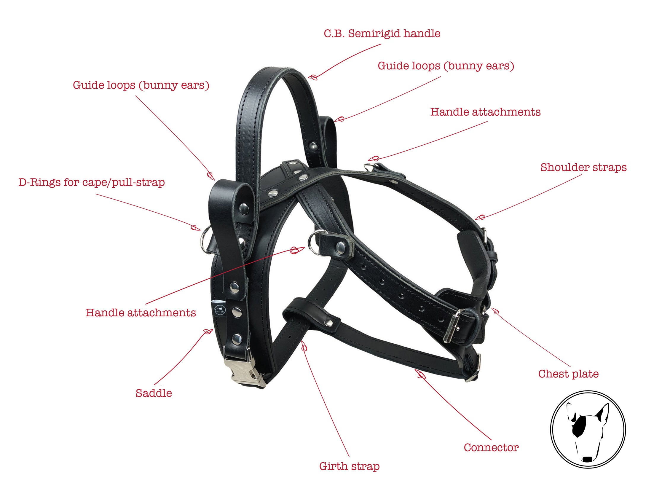 Crossed Y Front Leather Guide Dog Harness with Fixed Semi Rigid Handle ...