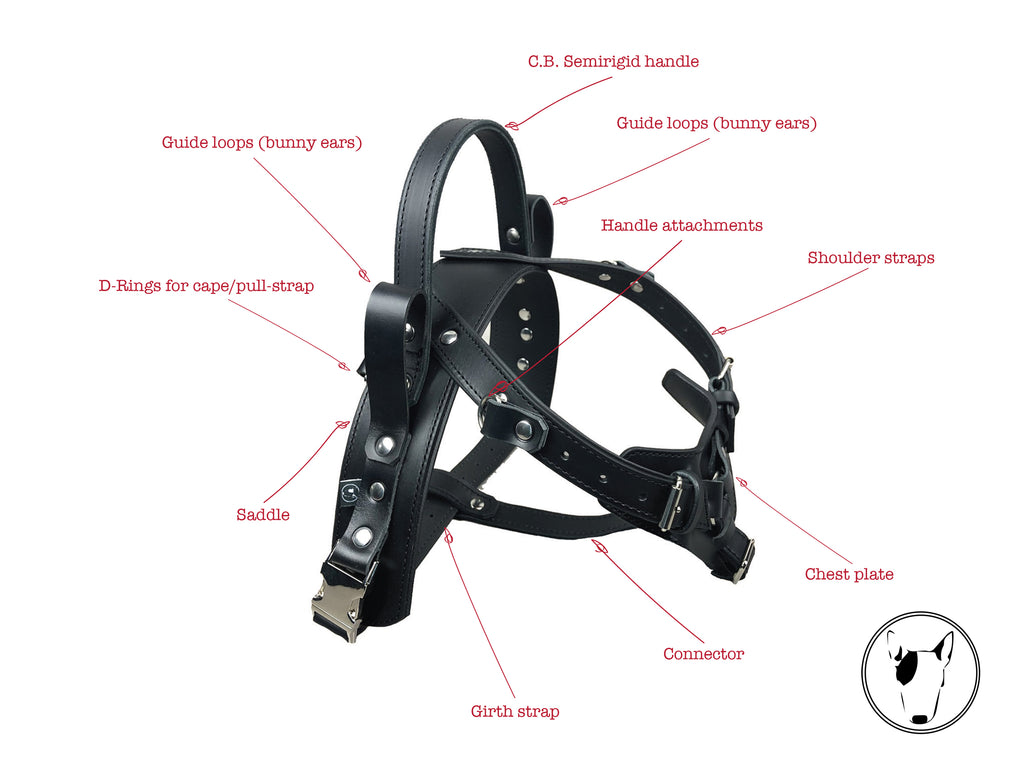 Standard Y Front Leather Guide Dog Harness with Fixed Semi Rigid Handl ...