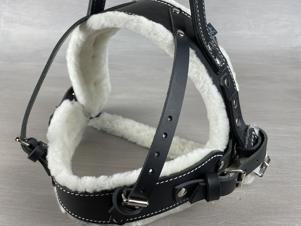 Extra Fluffy Leather Straight Front Service Dog Harness with Fixed Sem ...