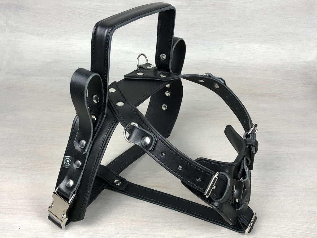 Standard Y Front Leather Guide Dog Harness with Fixed Rigid Handle ...