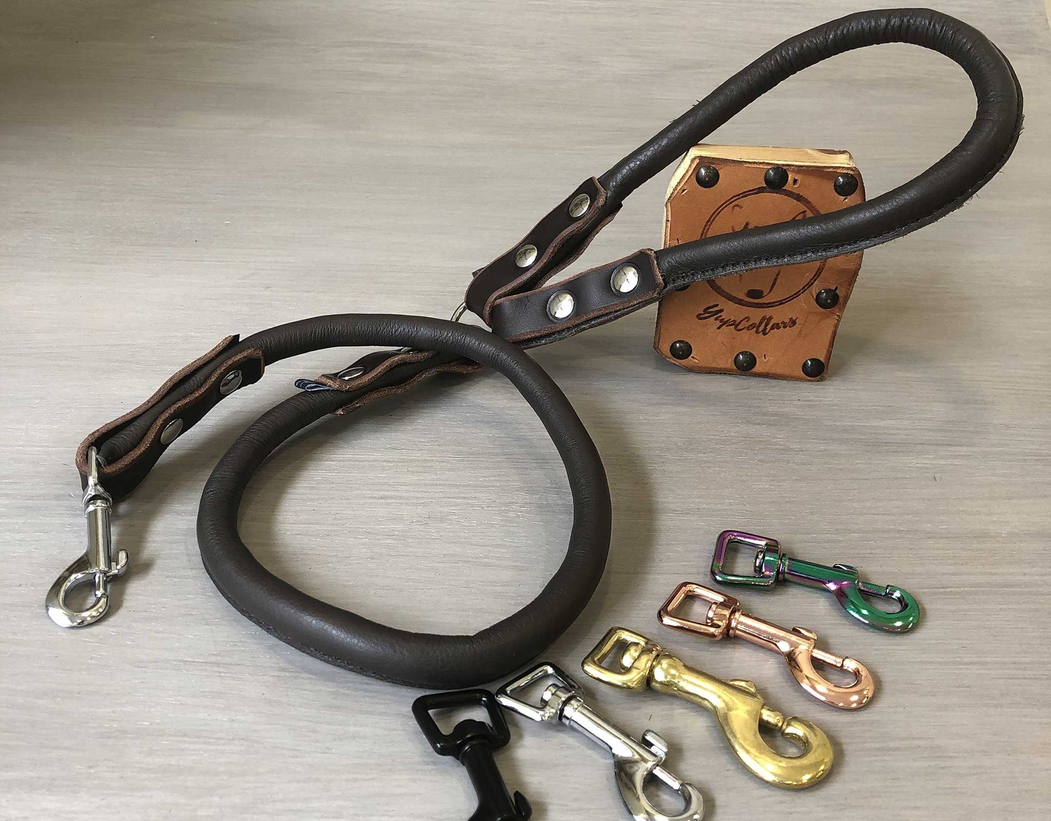 Rolled Leather Dog Leash in 7 Colors with Custom Length and Hardware ...