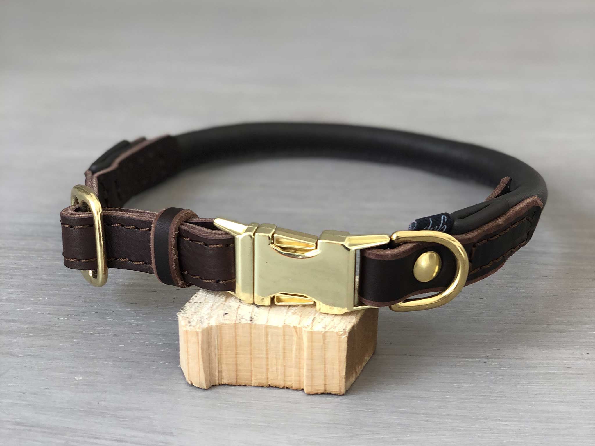 Bicolored Rolled Leather Quick Release Dog Collar With Customizable Ha ...