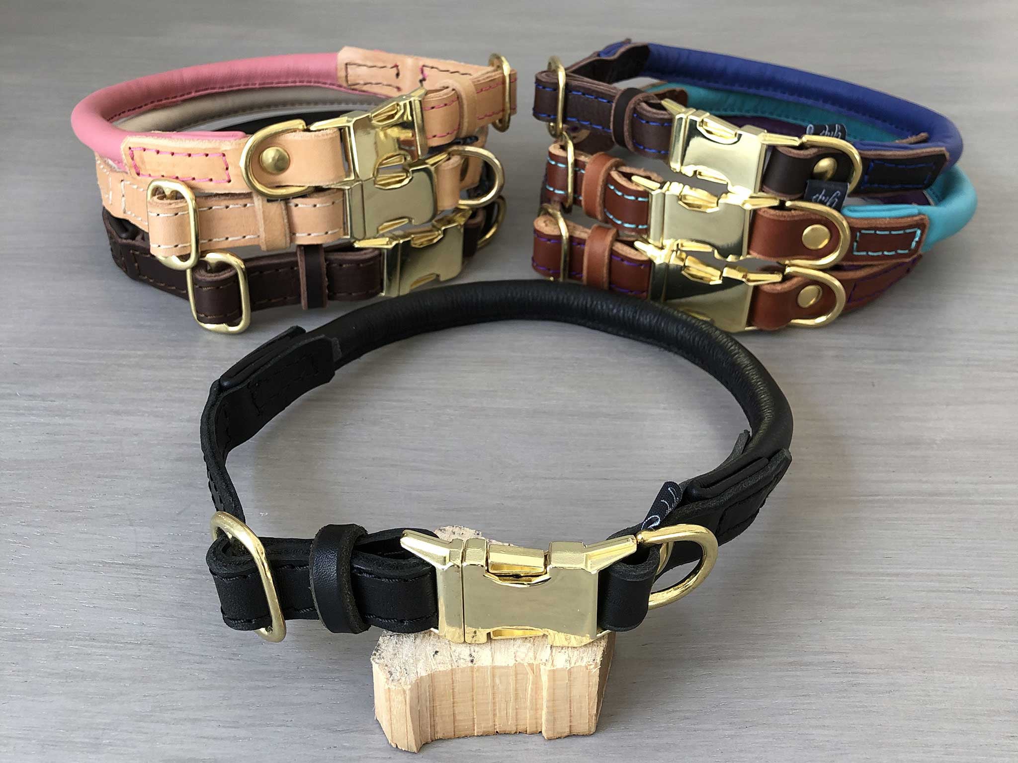 Bicolored Rolled Leather Quick Release Dog Collar With Customizable Ha ...