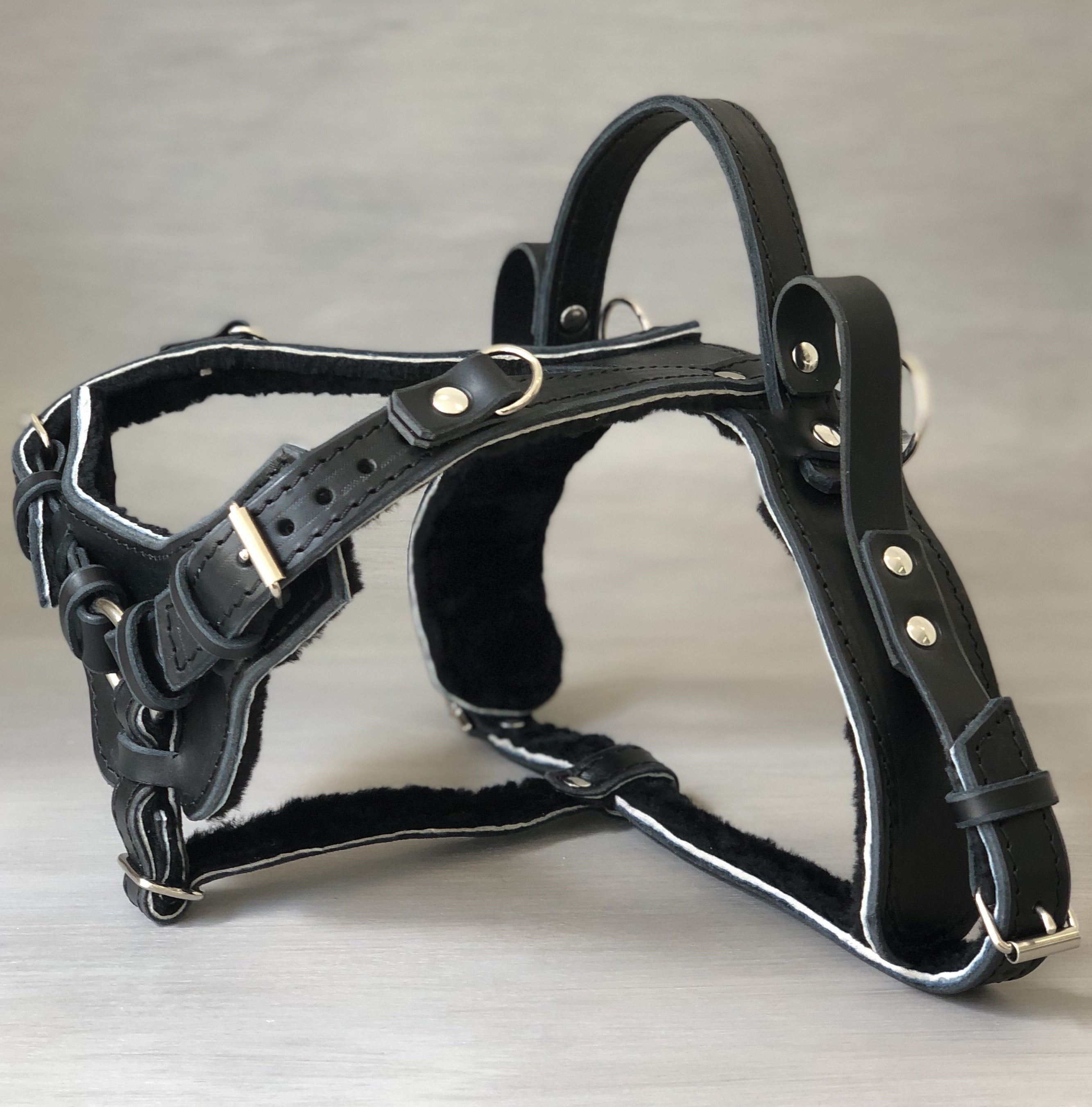 Y Front Leather Guide Dog Harness with Fixed Semi Rigid Handle– Yupcollars