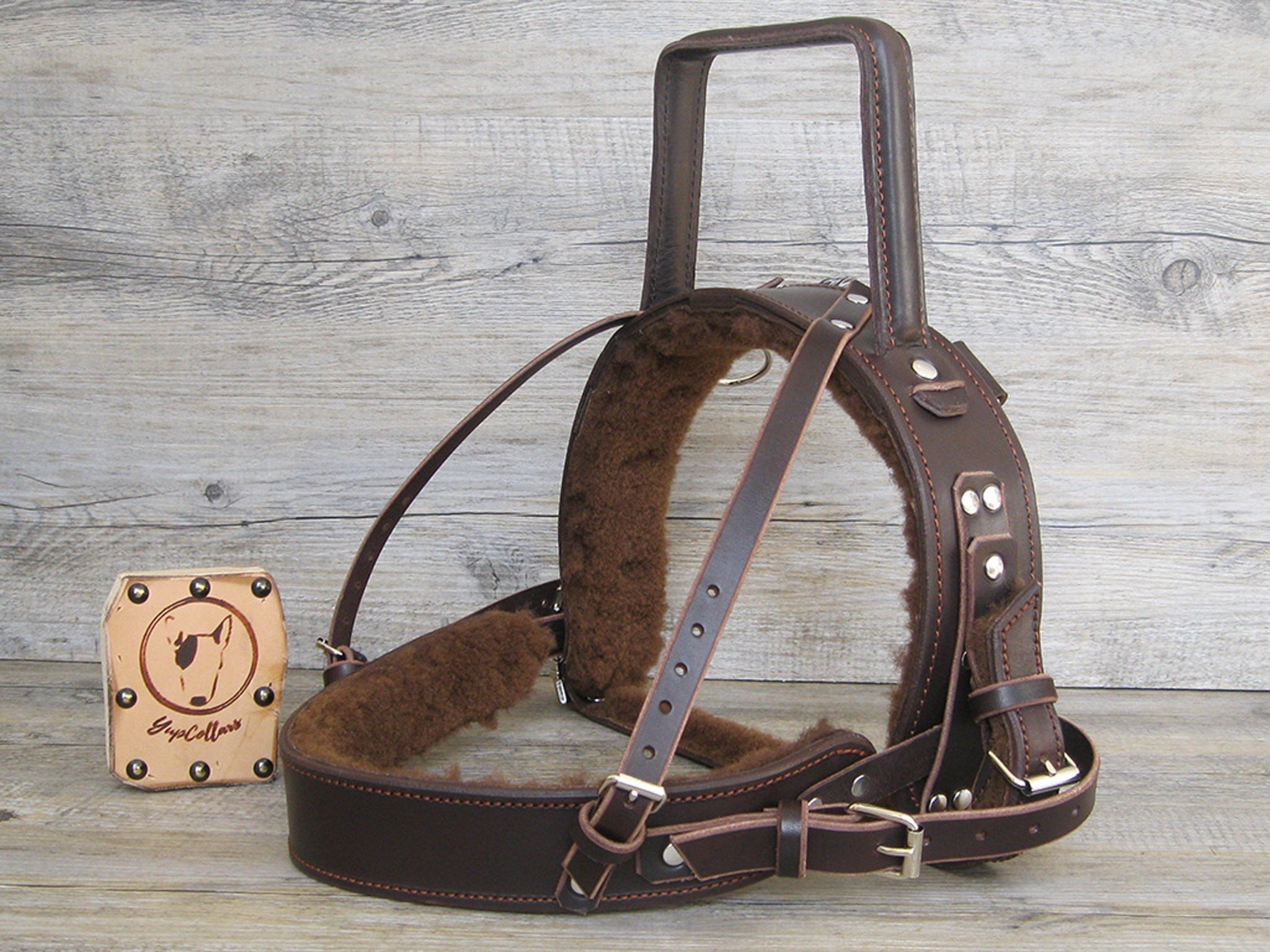 Leather Service Dog Harness with Fixed Rigid Handle– Yupcollars